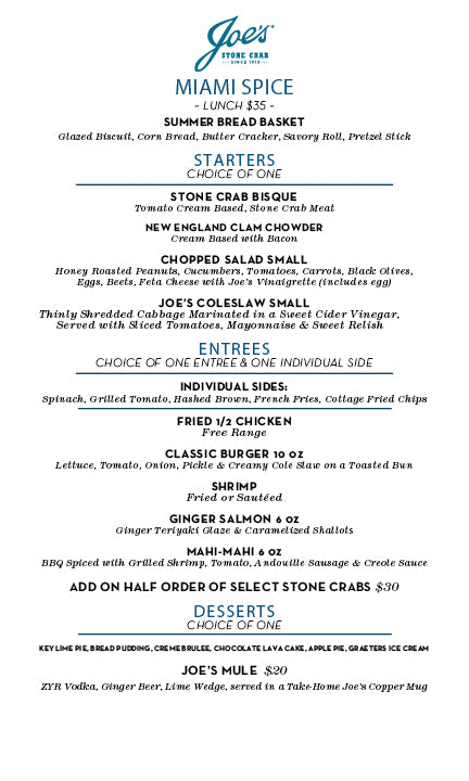 Menu Joe – Joe's Stone Crab